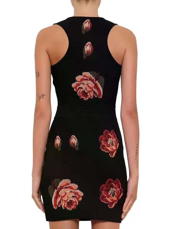Alexander McQueen Rose Tapestry Mini Knit Dress - Black