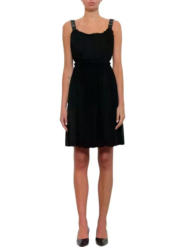 Alexander McQueen Pleated Leather Strap Dress - Black