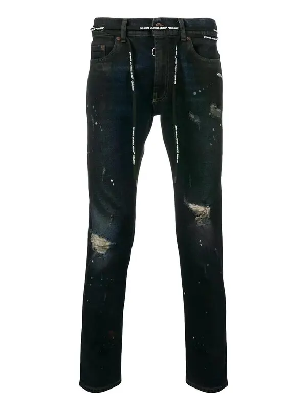 Off-White Paint Print Skinny Jeans - Blue