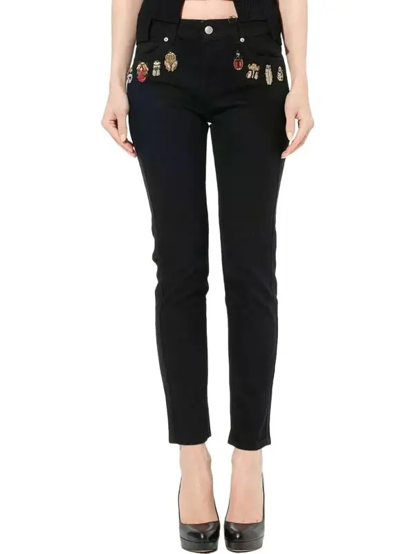 Alexander McQueen Embroidered Bug Skinny Jeans - Black