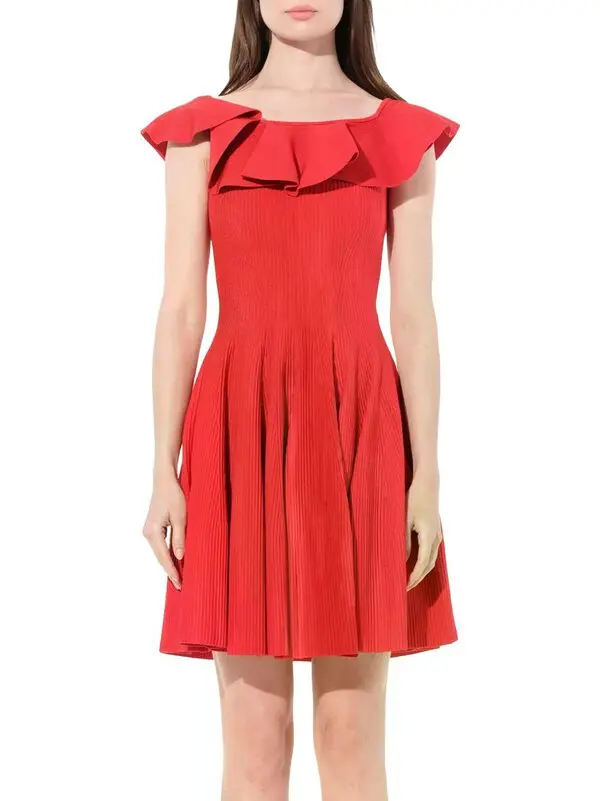 Alexander McQueen Ruffle Flare Mini Dress - Red