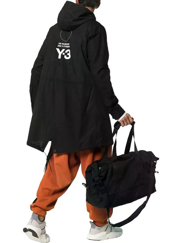 Y3 Logo Print Hooded Parka - Black