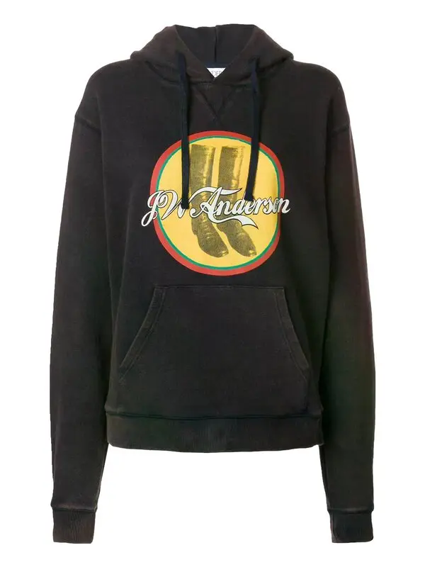 JW Anderson Taupe Drawstring Hoodie With Boot Print - Brown