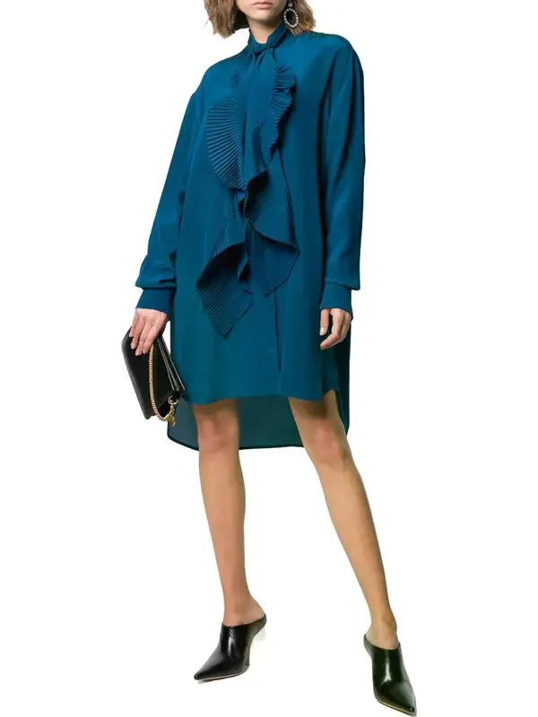 Givenchy Pleated Scarf Shirt Dress - Blue