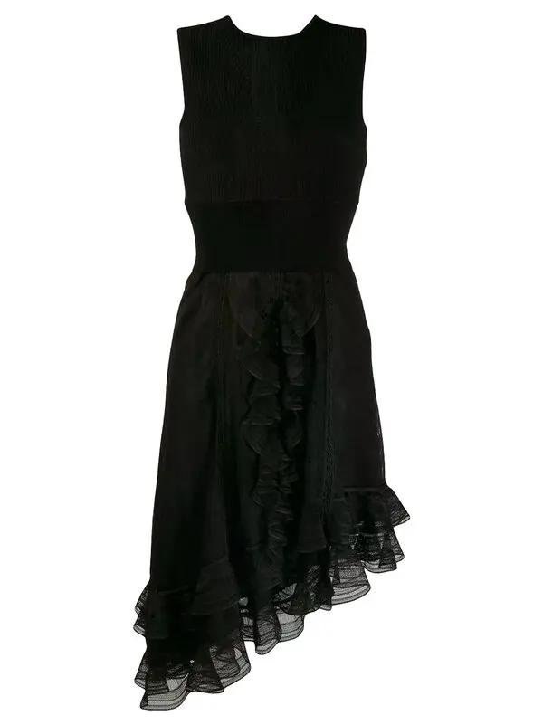 Alexander McQueen Asymmetrical Draped Knit Dress - Black
