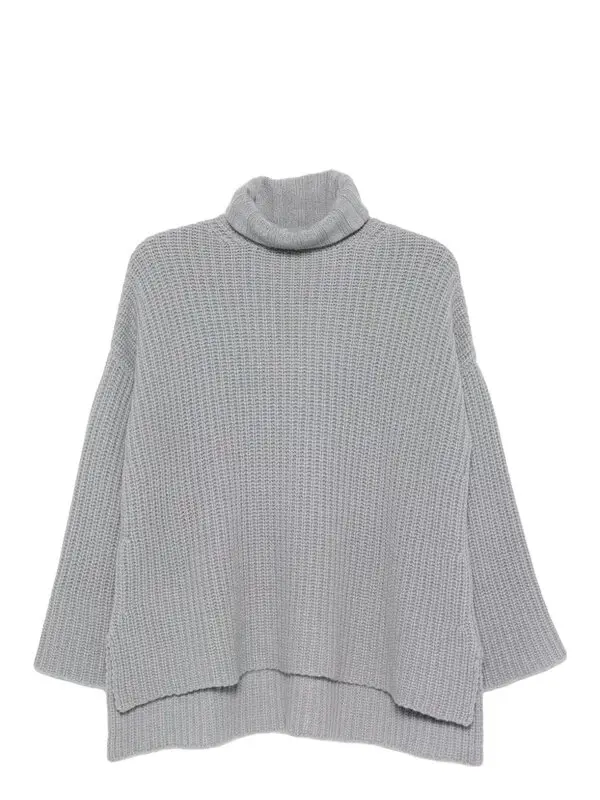 LA JULIE CASHMERE Ribbed Knit Roll-neck Sweater - Grey