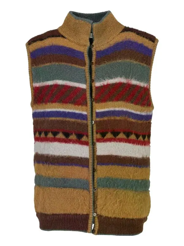 ENRICO COVERI VINTAGE Striped Knitted Waistcoat - Neutrals