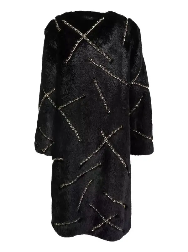 Moschino 2016 Chain-embellished Faux-fur Coat - Black