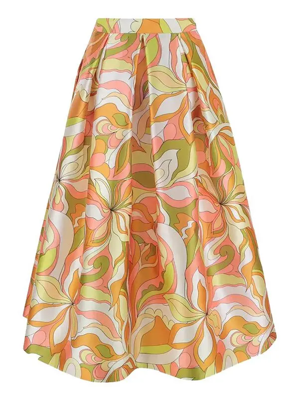 LUNATICA MILANO Groovy Floral-print Midi Skirt - Orange