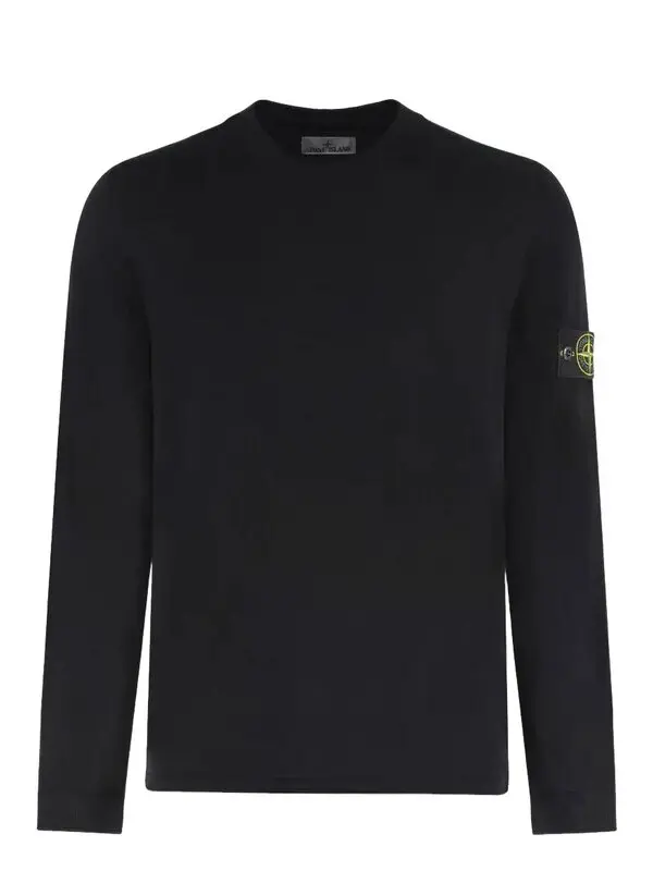 Stone Island Logo Patch Crew Neck Sweater - Black