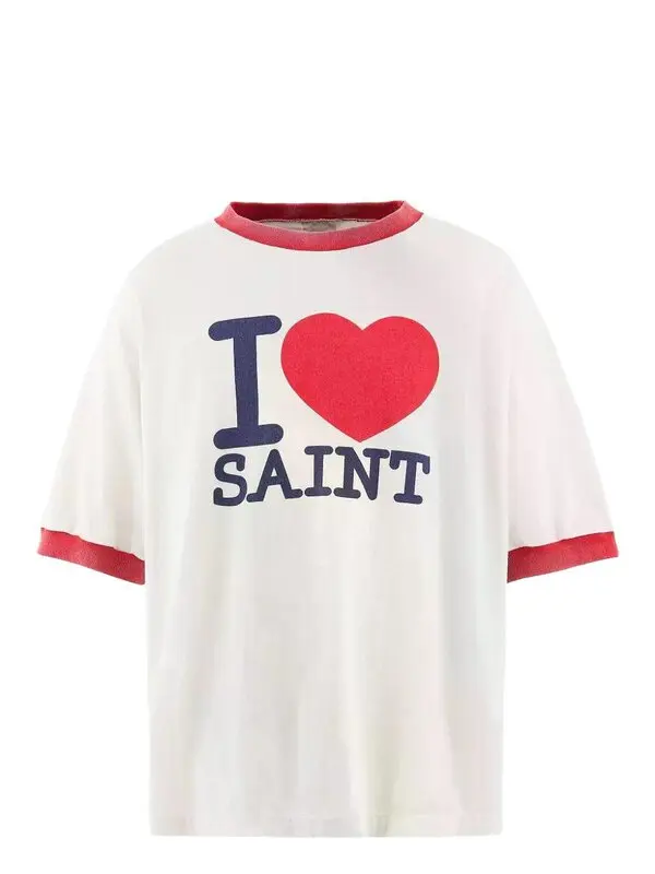 SAINT MXXXXXX Graphic-print Ringer T-shirt - Neutrals