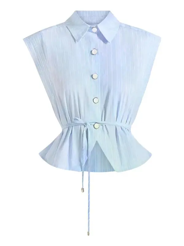 Manière De Voir Sleeveless Tie Waist Cropped Shirt - Blue