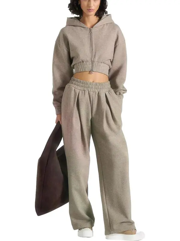 Manière De Voir Cropped Zip Hoodie With Exaggerated Hood - Neutrals