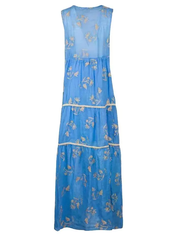 Pho Firenze Floral Pattern Tiered Maxi Dress - Blue