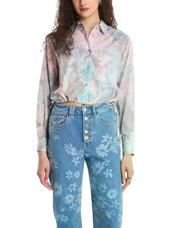 Desigual Cropped Floral-print Shirt - Grey