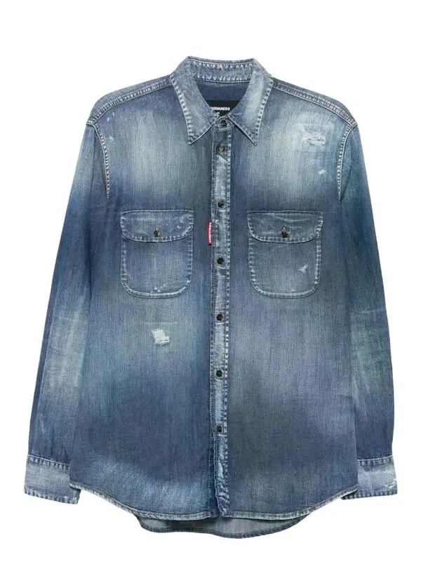 Dsquared2 Canadian Distressed Denim Shirt - Blue