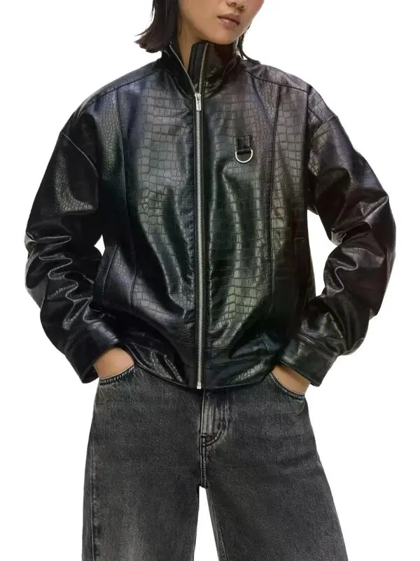 Karl Lagerfeld Karlism Croc-effect Bomber Jacket - Black