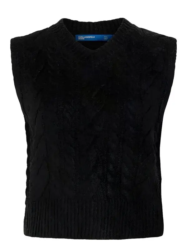 Karl Lagerfeld Cable Knit V-neck Sweater - Black