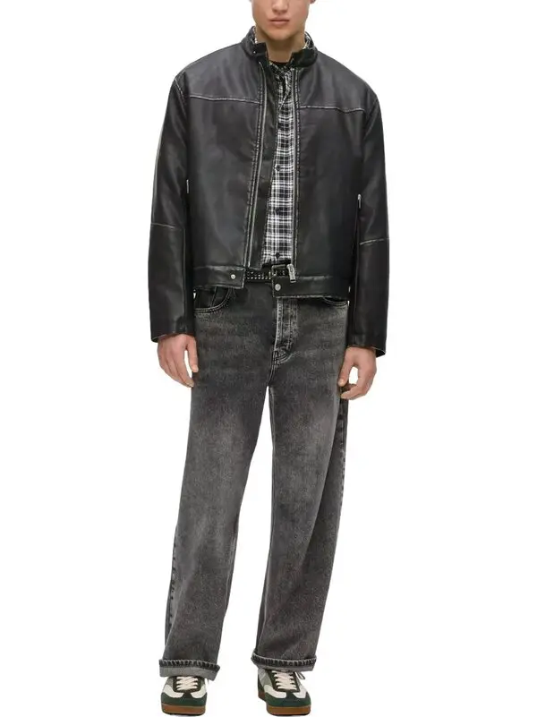 Karl Lagerfeld Distressed Slogan Print Zip-up Jacket - Black