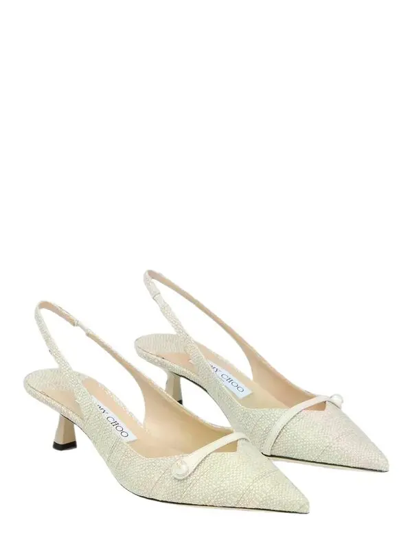 JIMMY CHOO Amita 45 Raffia Slingback Pumps - Neutrals