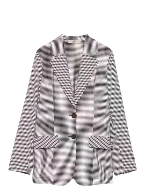 CARLA G. Gingham Check Notched Lapel Jacket - Brown