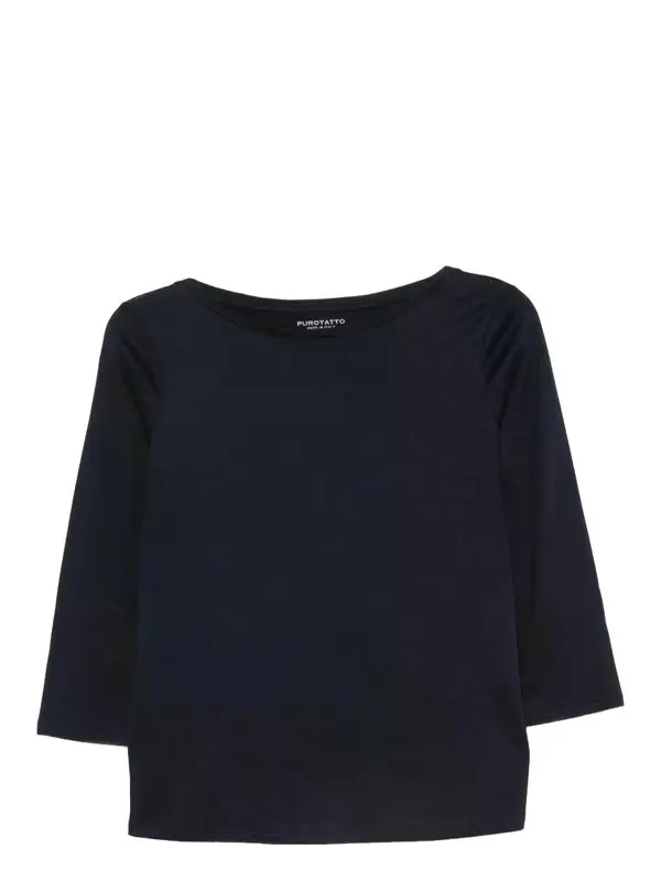 PUROTATTO Boat Neck Three-quarter Sleeve Top - Blue