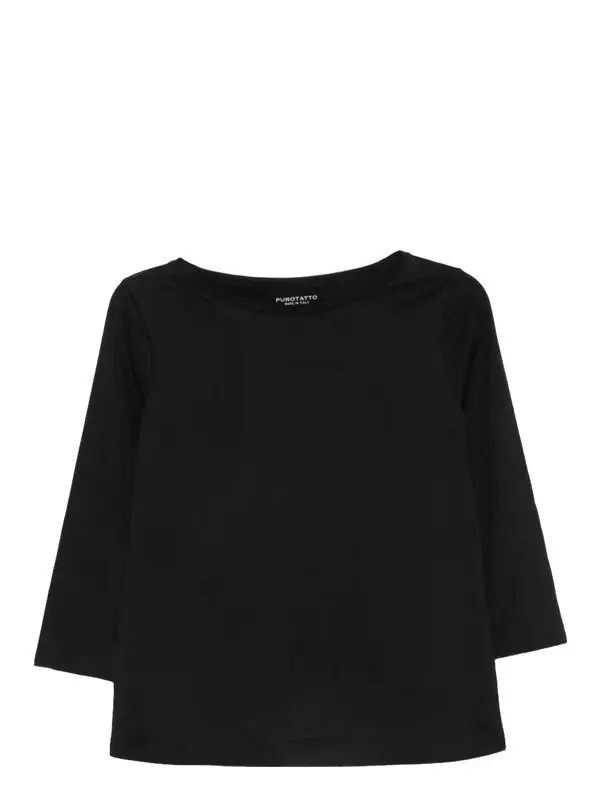 PUROTATTO Boat-neck Three-quarter Sleeve Top - Black
