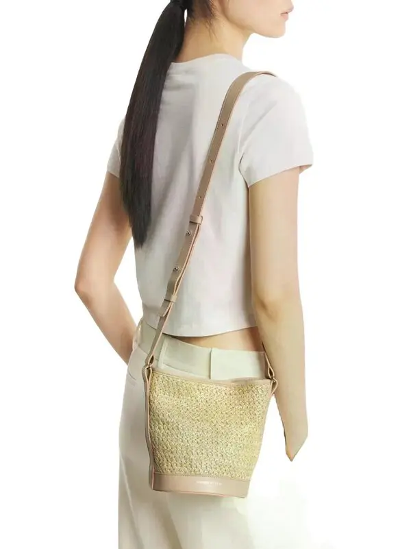 Maison Kitsuné Woven Straw Bucket Bag - Neutrals