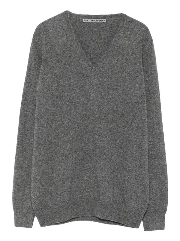 ANNAPURNA V-neck Knitted Sweater - Grey