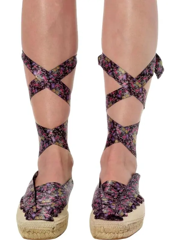 Balenciaga Floral Print Lace-up Espadrilles - Black