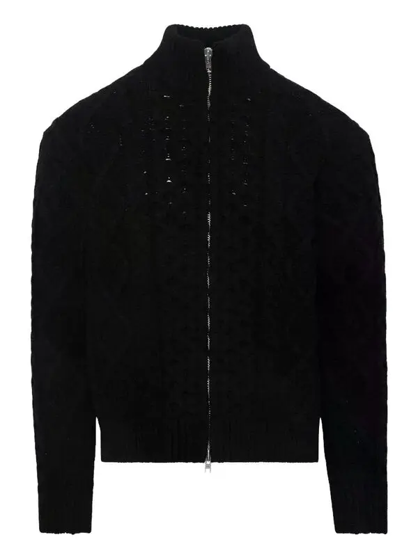 VOWELS Cable-knit Zip-up Sweater - Black