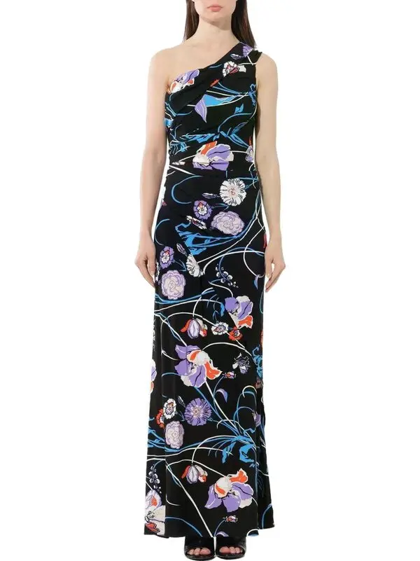 Emilio Pucci One-shoulder Maxi Dress With Floral Print - Black