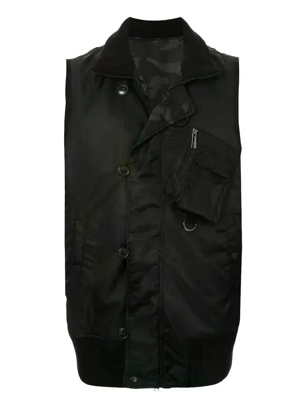 PORTS V Sleeveless Collared Jacket - Black