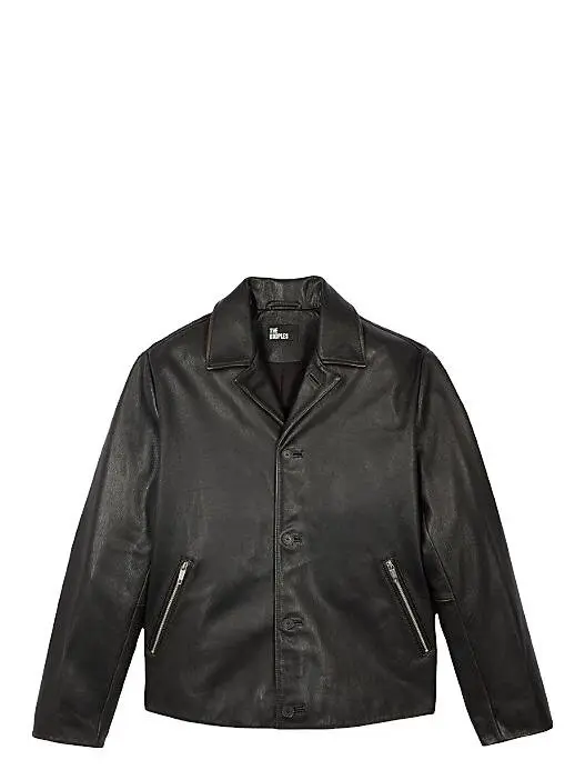 The Kooples Collared Button-down Leather Jacket - Black Washed