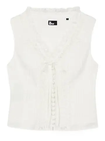 The Kooples Sleeveless Lace-trimmed V-neck Cotton Top - Ecru