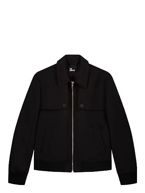 The Kooples Zip-up Woven Jacket With Bib Collar - Black