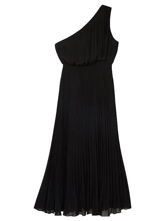 The Kooples One-shoulder Pleated Midi Dress - Black