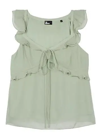 The Kooples Ruffled Tie-front Woven Top - Almond Green