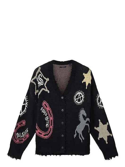 ALLSAINTS Hester Knitted Cotton Cardigan With Abstract Motifs - Black