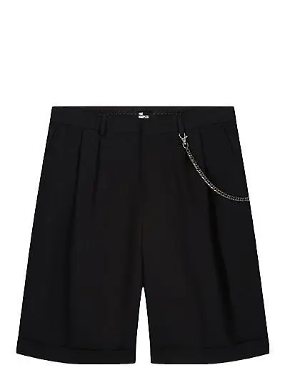 The Kooples Straight-leg Chain-embellished Cotton-blend Shorts - Black