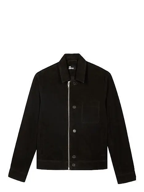 The Kooples Collared Zip-up Suede Jacket - Black