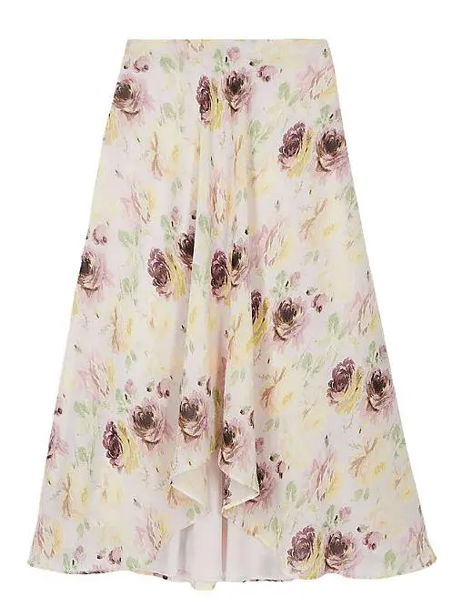 The Kooples Floral-print High-rise Midi Skirt - Light Old Pink / Ecru