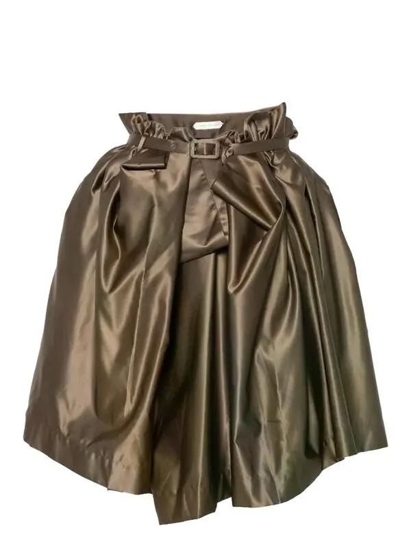 AUGUST BARRON Belted Paperbag-waist Mini Skirt - Brown