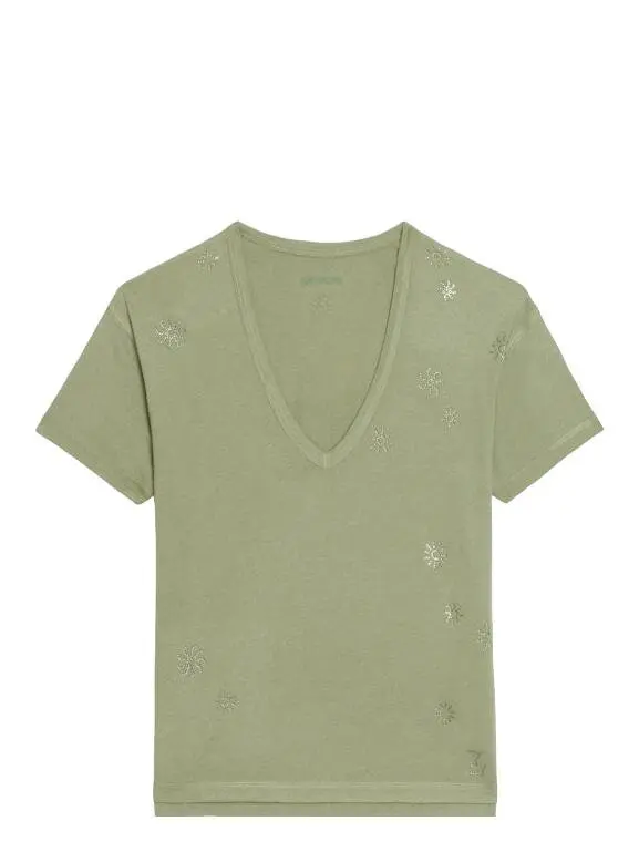 Zadig&Voltaire Marta Rhinestone Embellished V-neck T-shirt - Tea