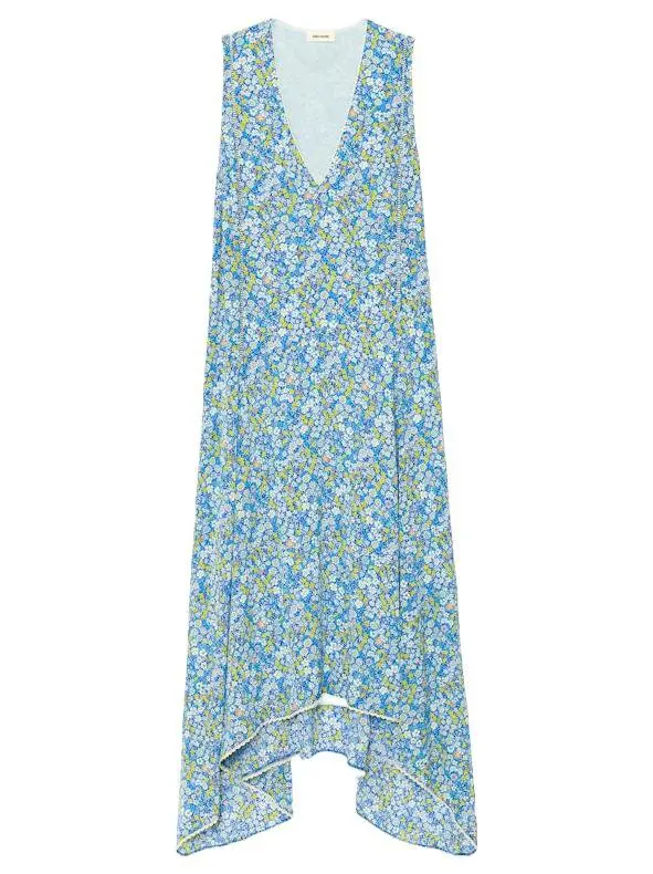 Zadig&Voltaire Long Sleeveless Printed Dress With Embroidered Wings - Pear