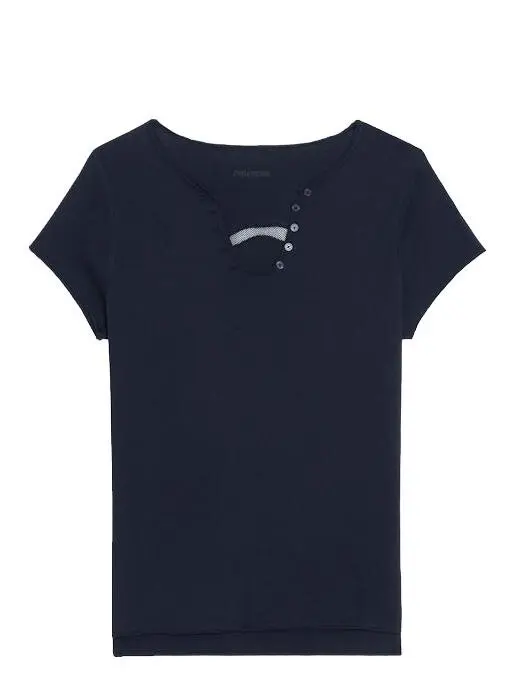 Zadig&Voltaire Fishnet Detail Henley T-shirt - Encre