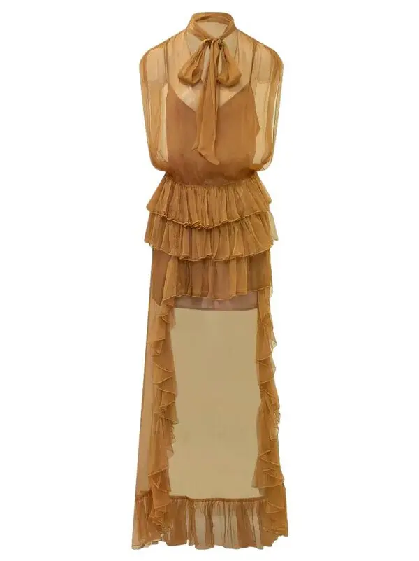 ACTUALEE Ruffled Bow-detail Dress - Brown