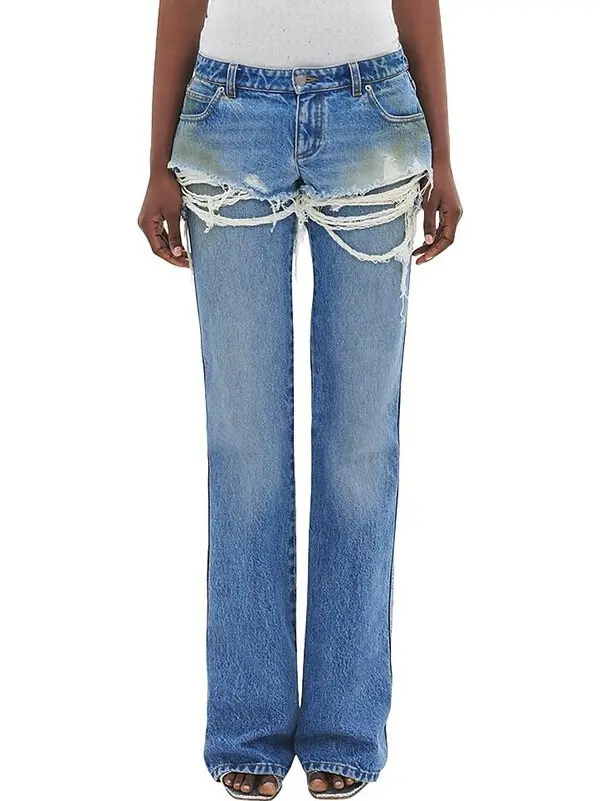 AREA Layered Low Rise Jeans - Medium Blue