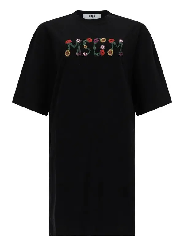 MSGM Embroidered Logo T-shirt Dress - Black
