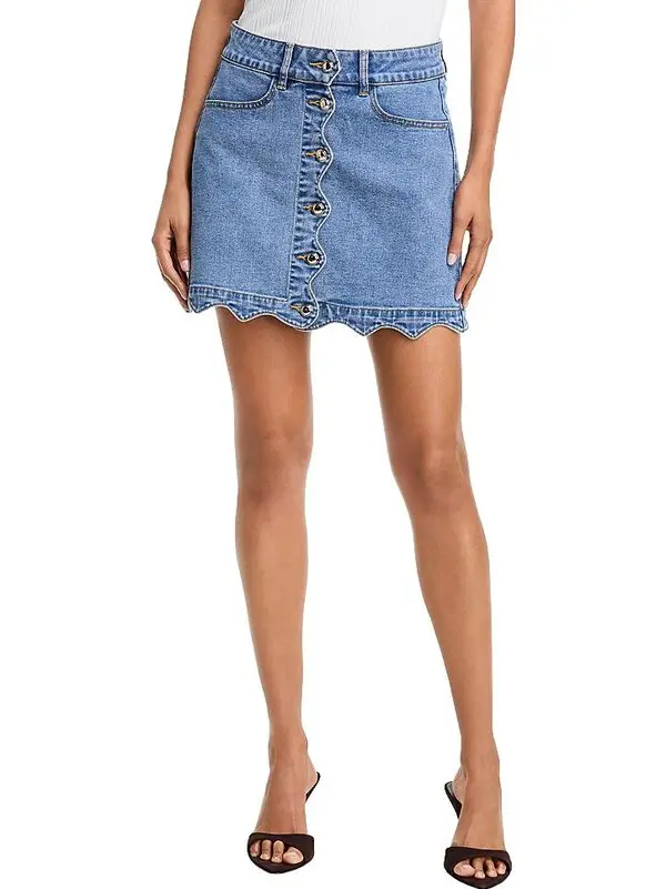 Aqua Scalloped Hem Mini Skirt - Indigo